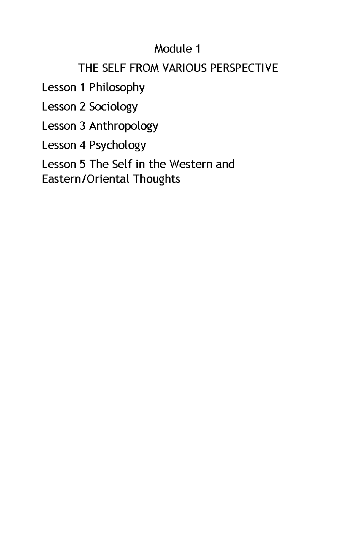 Module 1: The Self Across Philosophy, Sociology, and Psychology - Studocu