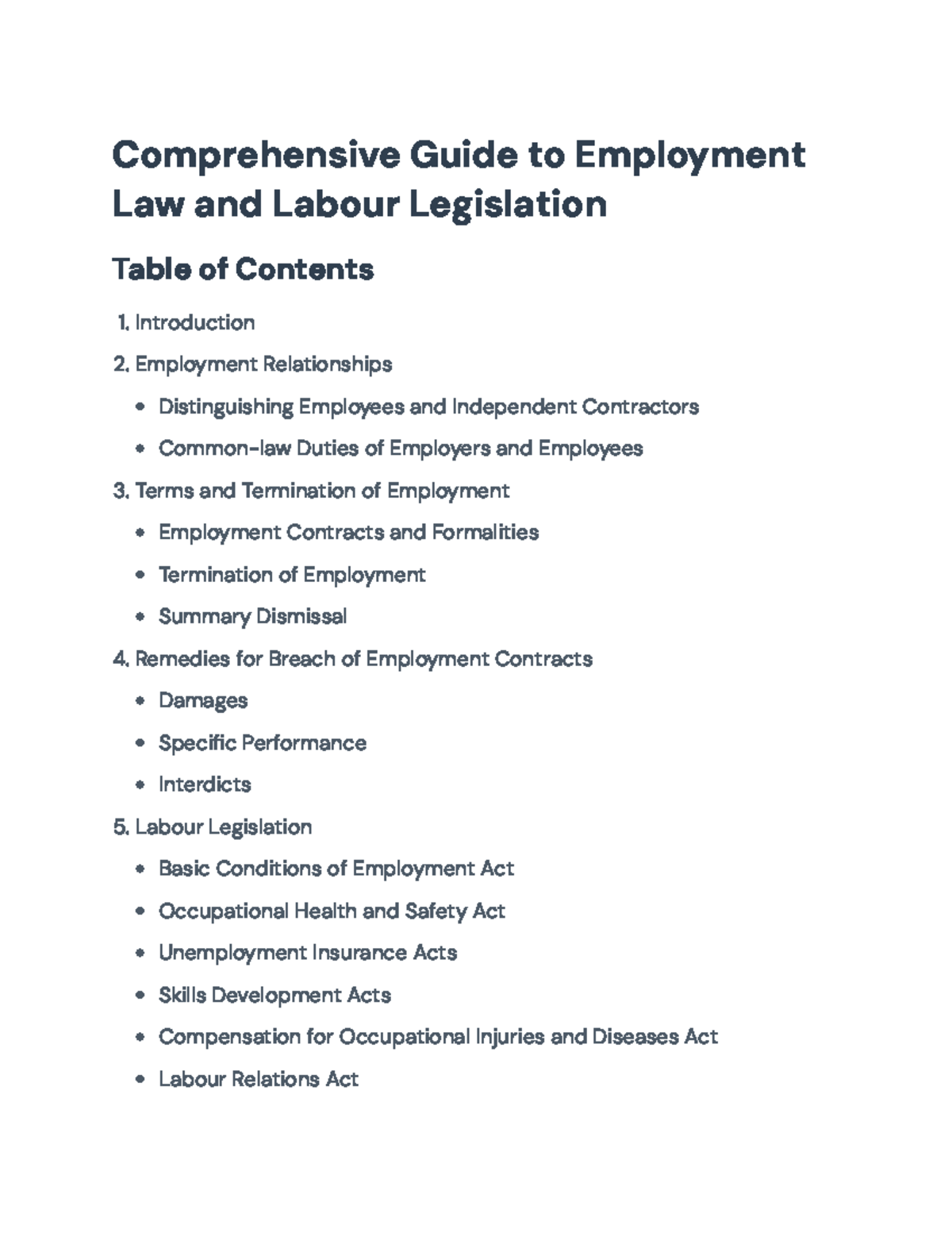 Comprehensive Guide to Employment Law and Labour Legislation ...