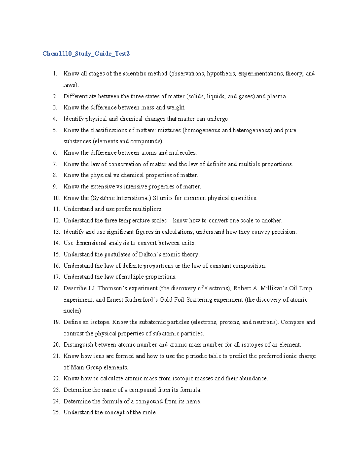 Chem1110 Final Exam Study Guide: Key Concepts & Formulas - Studocu