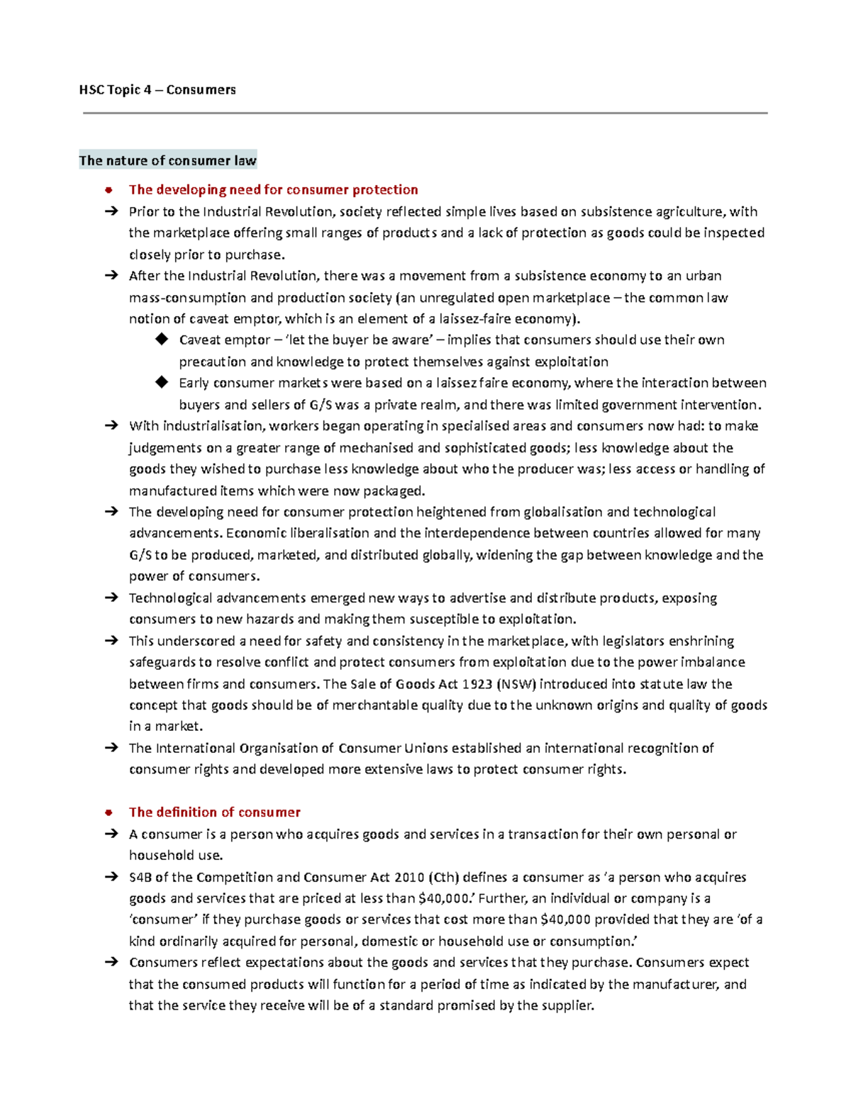 HSC Consumer Law Notes: Understanding Protection and Rights - Studocu