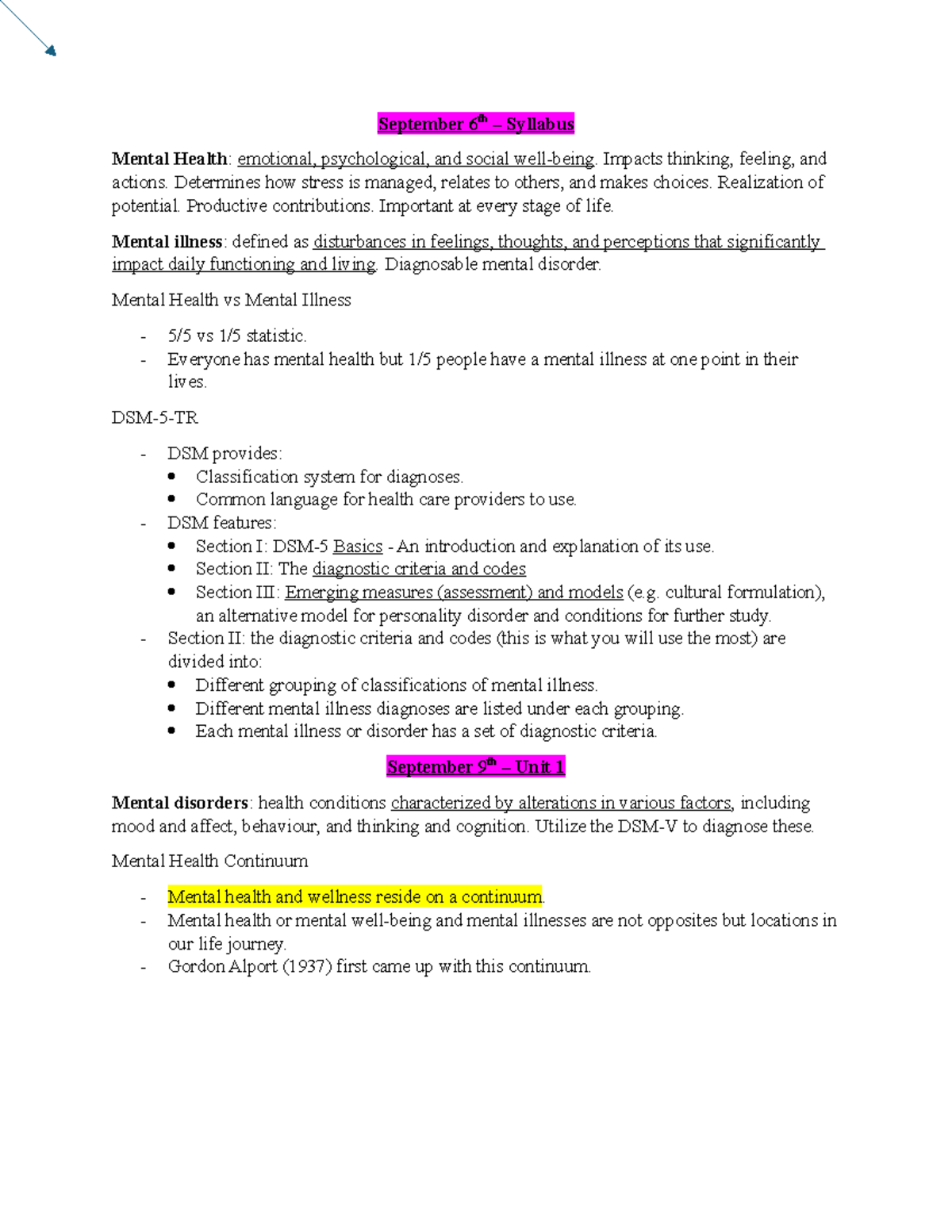 NURS 307.3 Fall 2024 Lecture Notes: Understanding Mental Health and ...