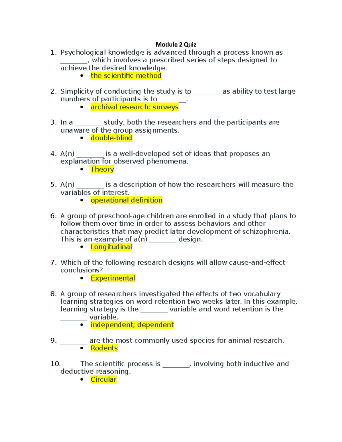 Module 2 - Chapter 2 Quiz - Psychological Research - Module 2 Quiz ...