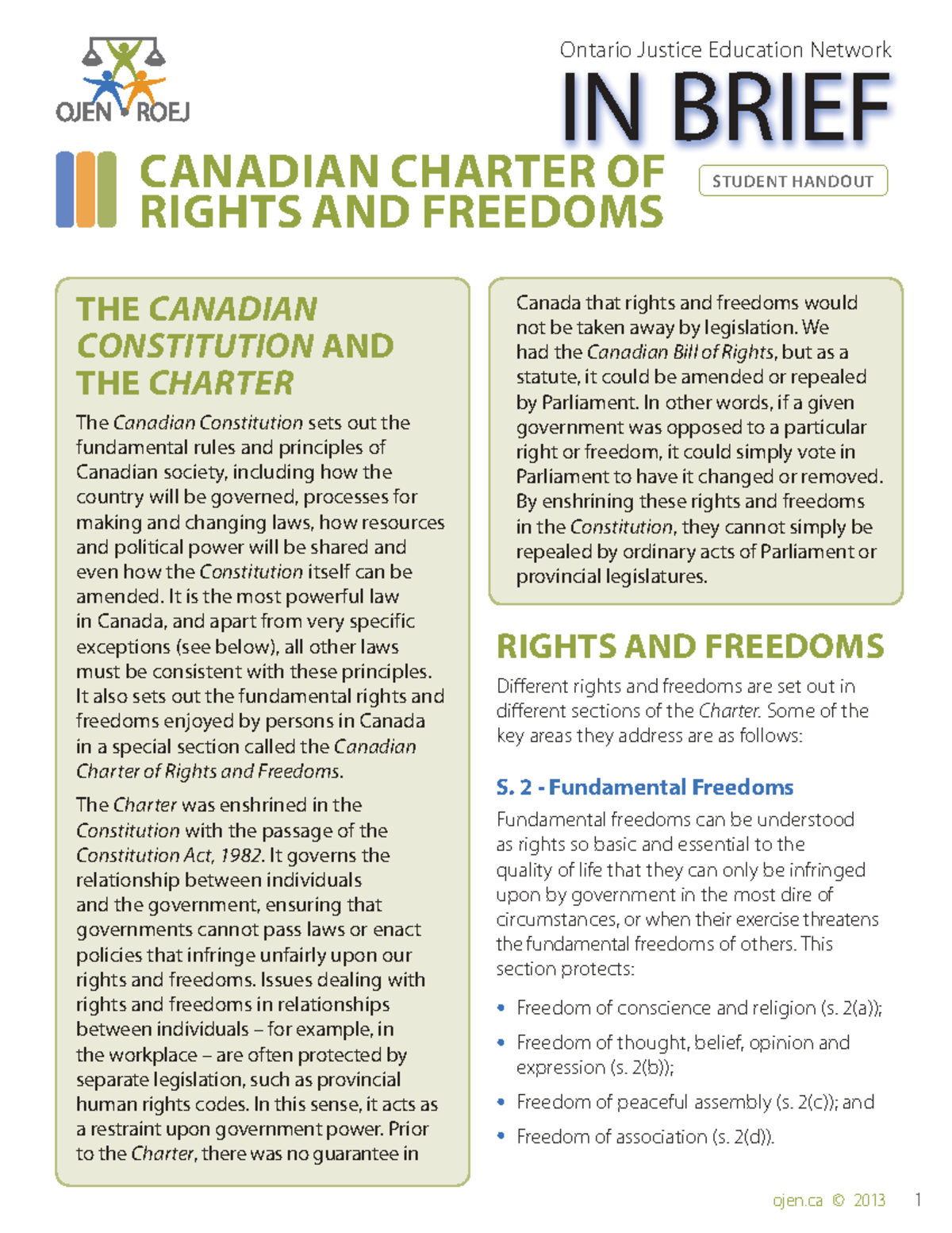 Canadian Charter of Rights and Freedoms: An Overview by OJEN - Studocu