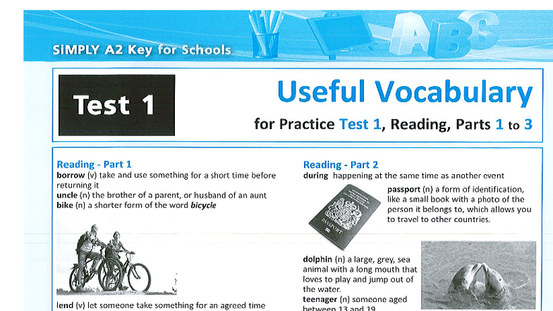 SiMPLY A2 Key for Schools Test 1 Vocabulary Practice and Reading Guide ...