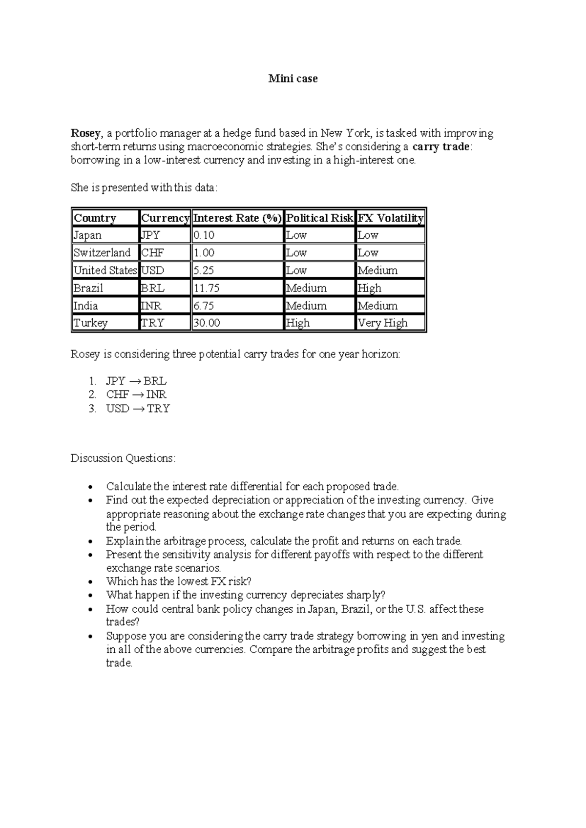 JPY Carry Trade Case Study - Lecture Notes in Finance - Studocu