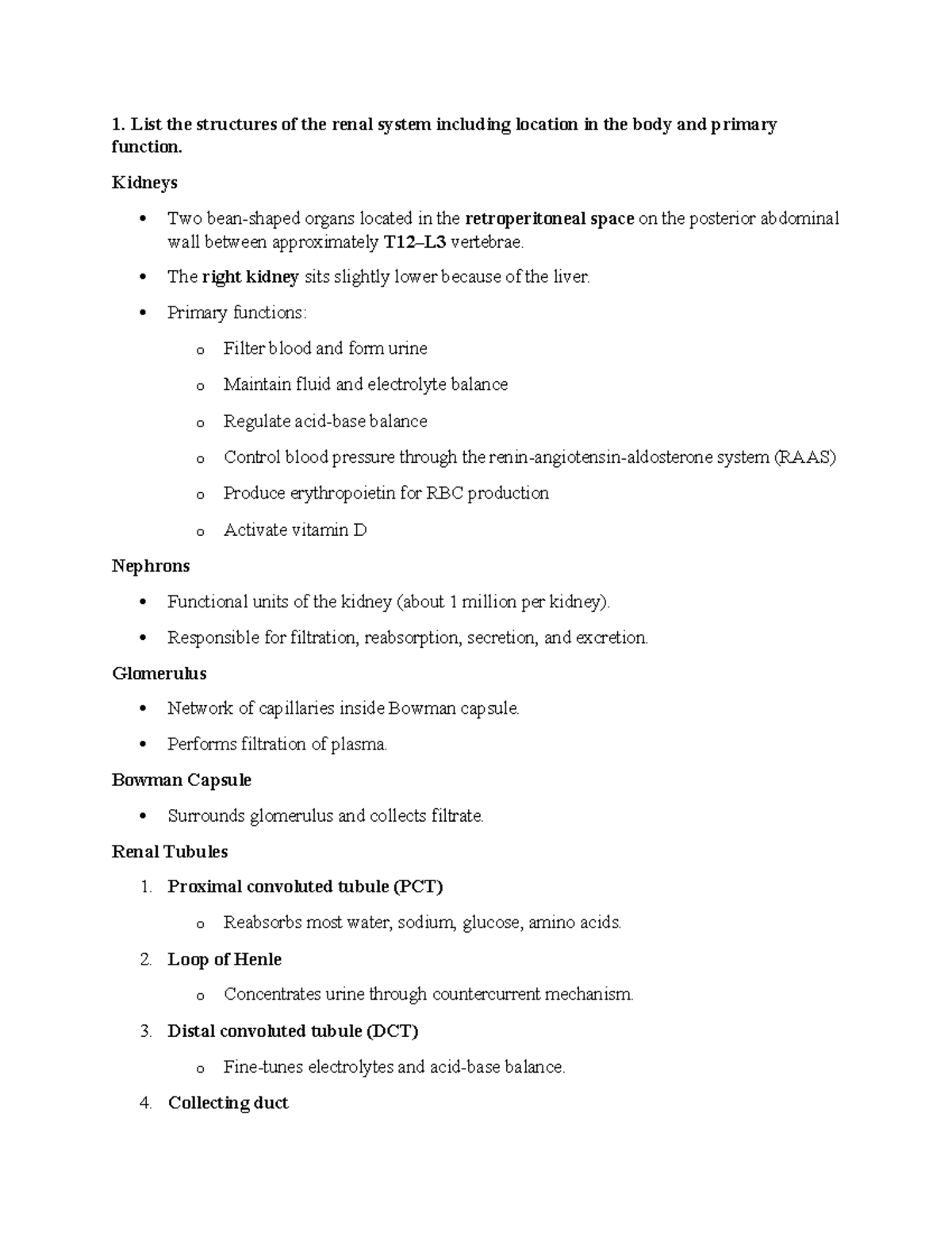 Unit 6 Notes: Structures, Functions, and Pathophysiology of the Renal ...