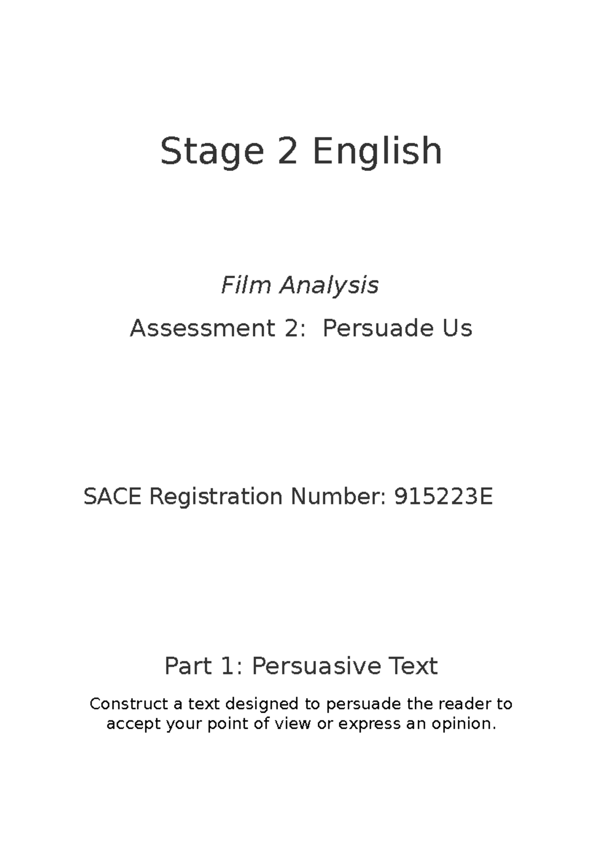 SACE 915223E Stage 2 English Film Analysis: Nuclear Weapons Ethics ...