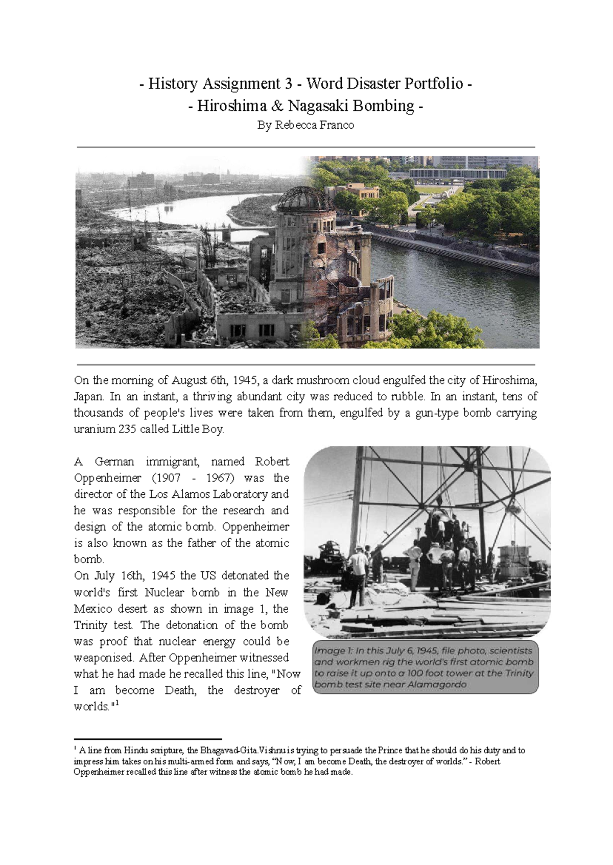 History Assignment 3 - Hiroshima and Nagasaki Bombing Analysis - Studocu