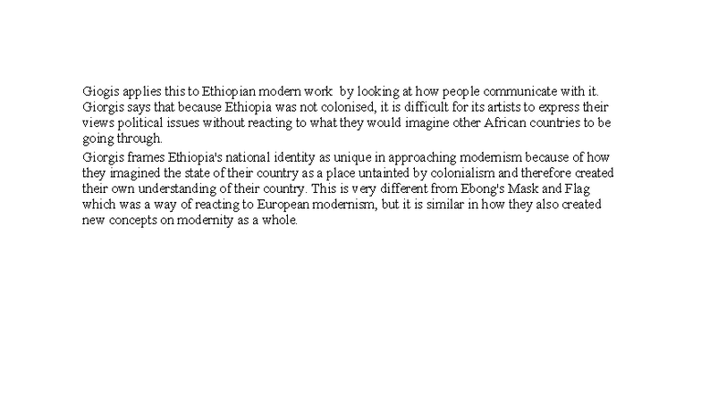 FIN1006 TUT Assignment WK 11: Giorgis on Ethiopian Modernism - Studocu