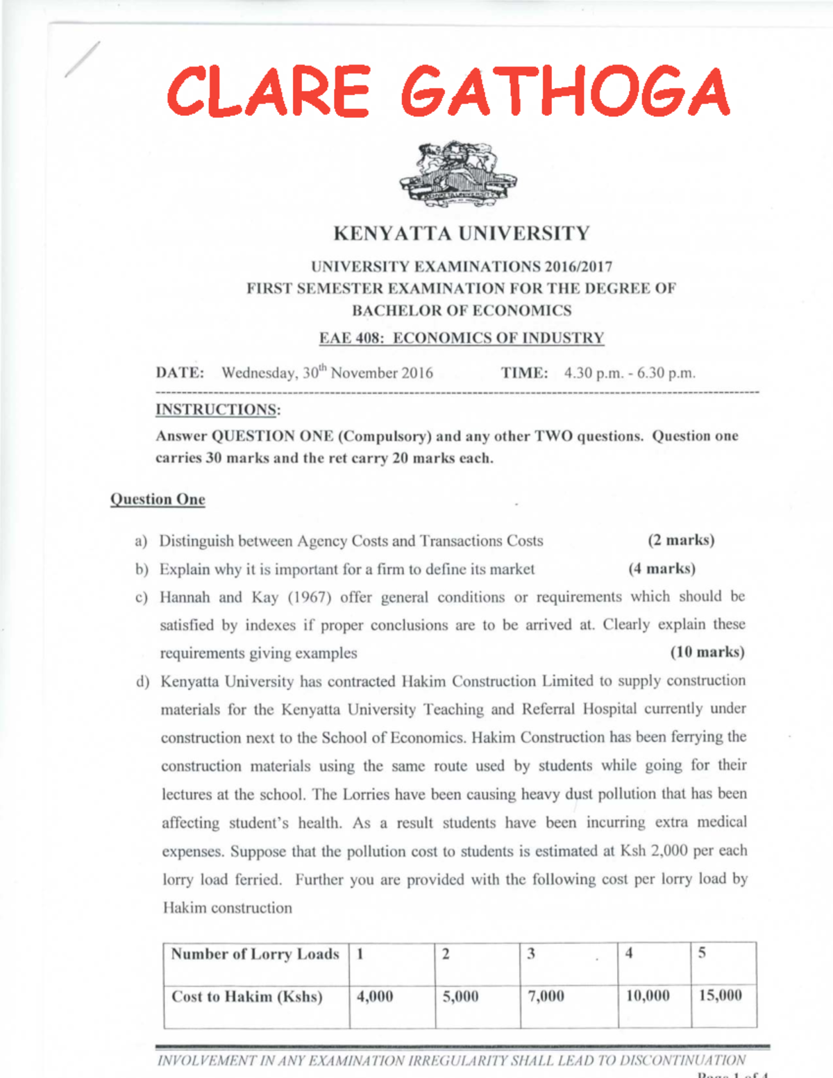 EAE 408: Economics of Industry - Kenyatta University Exam Notes - Studocu