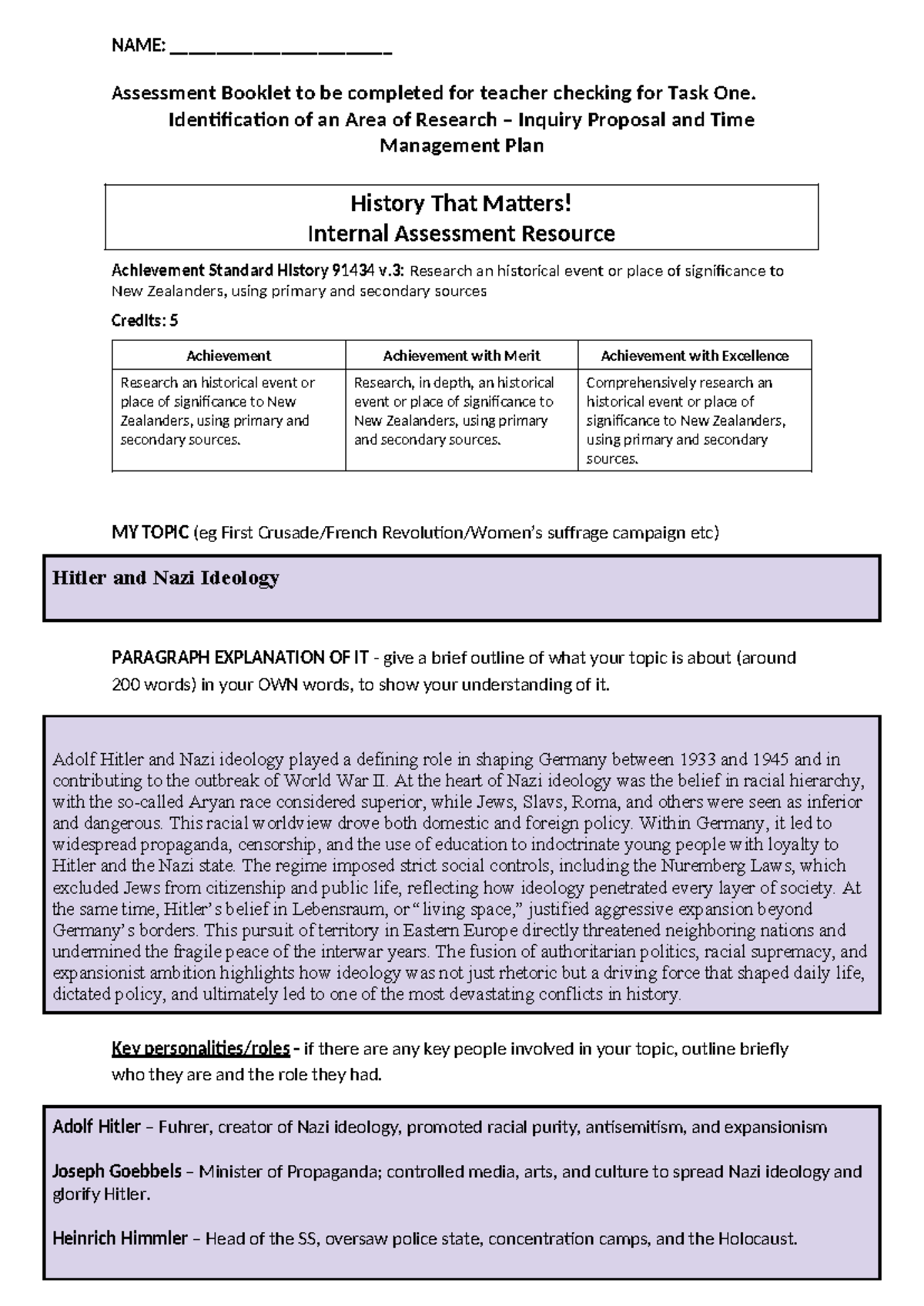 History 91434: Research Proposal & Time Management Plan on Nazi ...