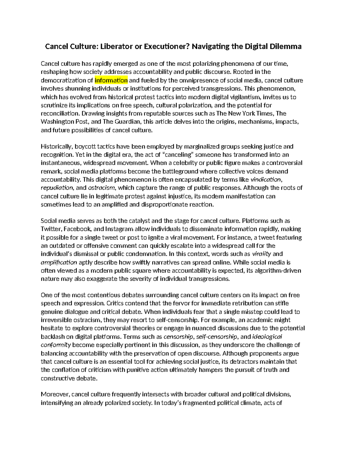 Cancel Culture: Navigating Accountability and Free Speech in the ...