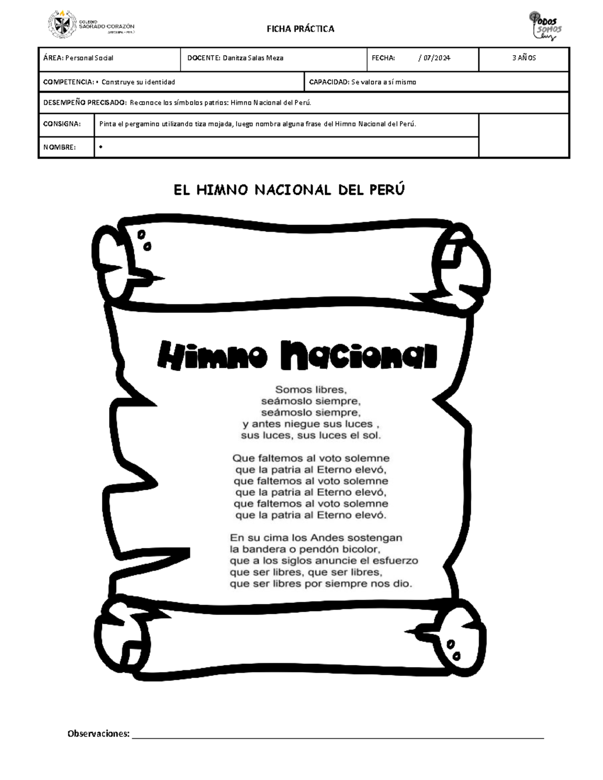 Himno nacional de Perú- ficha - Literatura - FICHA PRÁCTICA ÁREA ...
