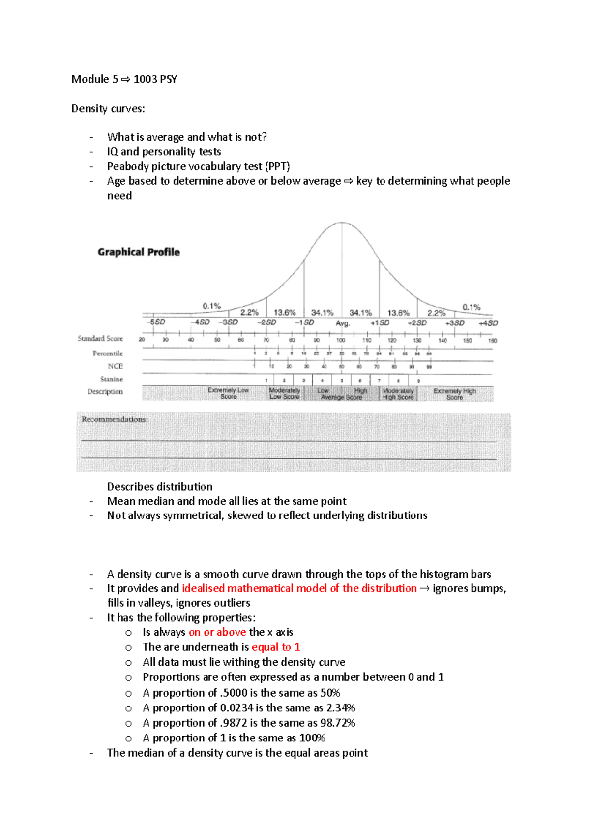 1003 PSY - Module 4 - Density Curves and Normal Distribution Summary - Studocu