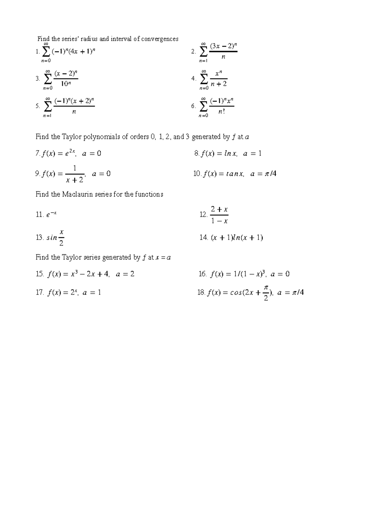 Power Series and Taylor Polynomials - MATH 101 Notes - Studocu
