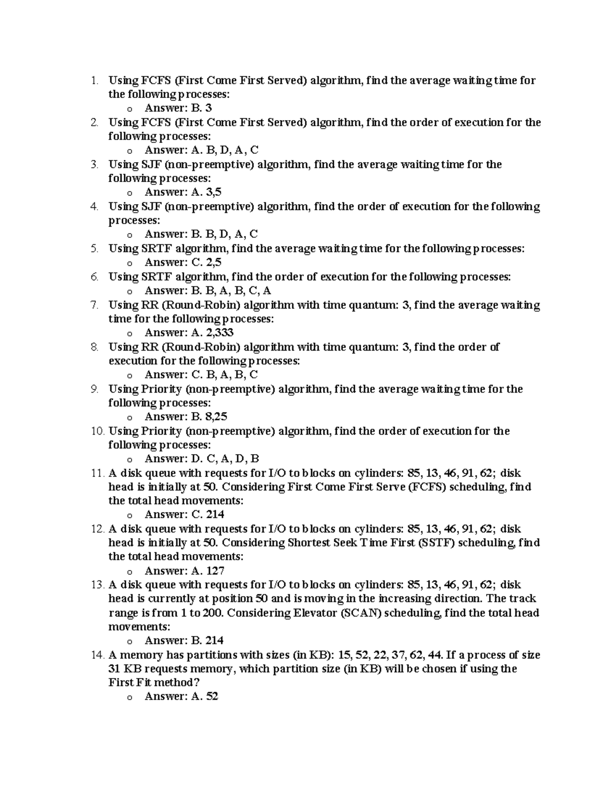 Using FCFS - 1. Using FCFS (First Come First Served) algorithm, find ...