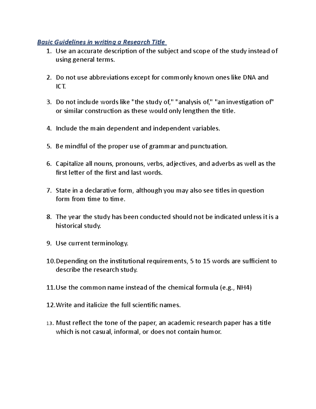 Guidelines for Crafting Effective Research Titles: Key Points - Studocu