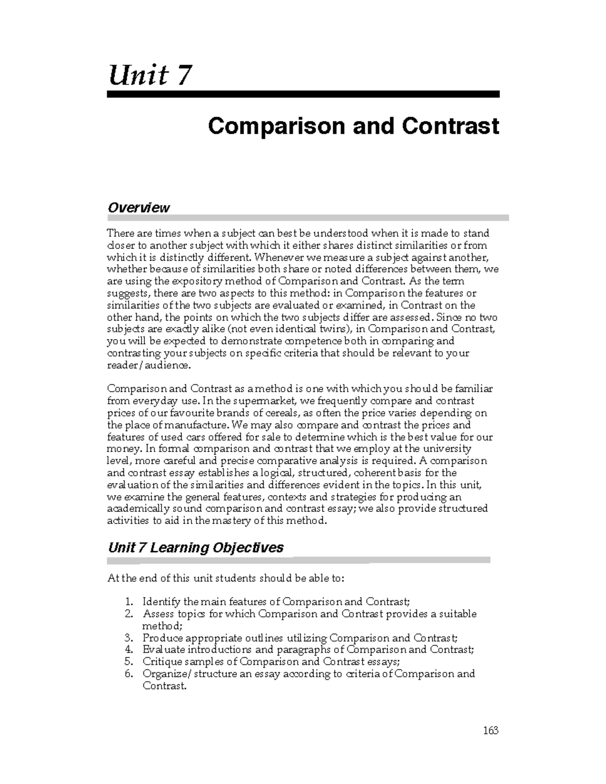Unit 7: Comparison and Contrast Method Overview - Studocu