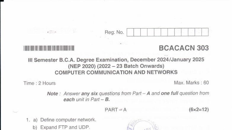 BCA III Sem Computer Communication & Networks Exam Notes NEP 2020 - Studocu