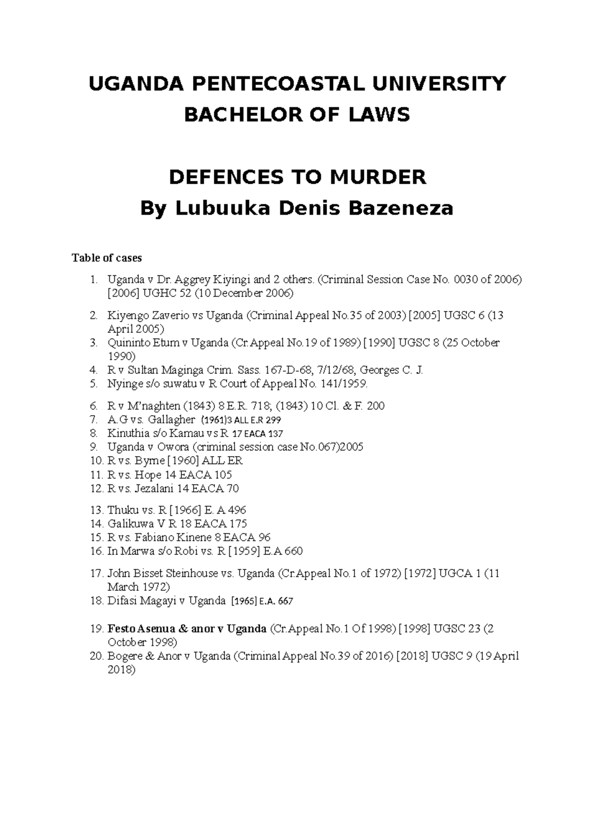Defences to Murder: An In-depth Analysis - Bachelor of Laws - Studocu