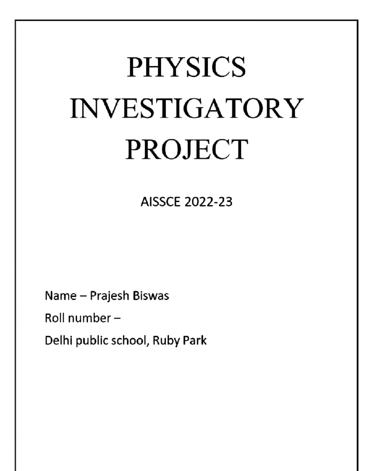 PHYSICS INVESTIGATORY PROJECT XII: Internal Resistance of a Cell - Studocu
