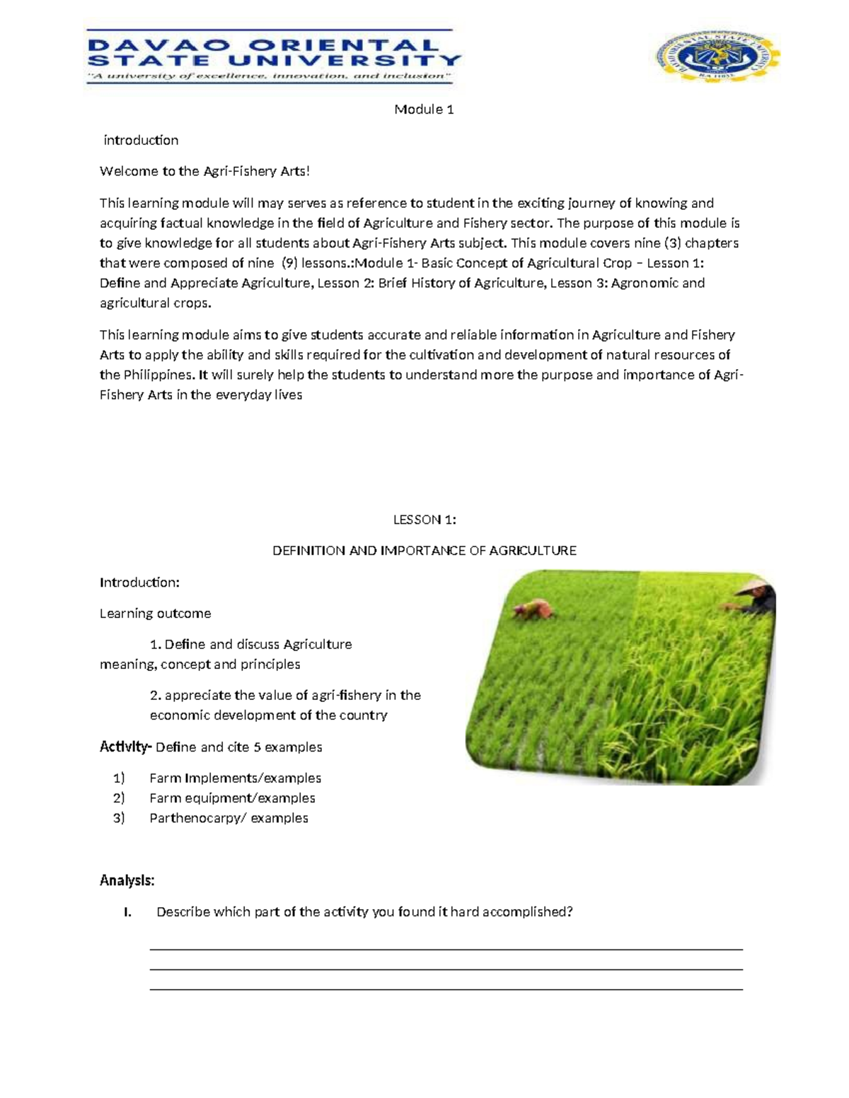 Module 1: Introduction to Agri-Fishery Arts - Concepts, History, and ...