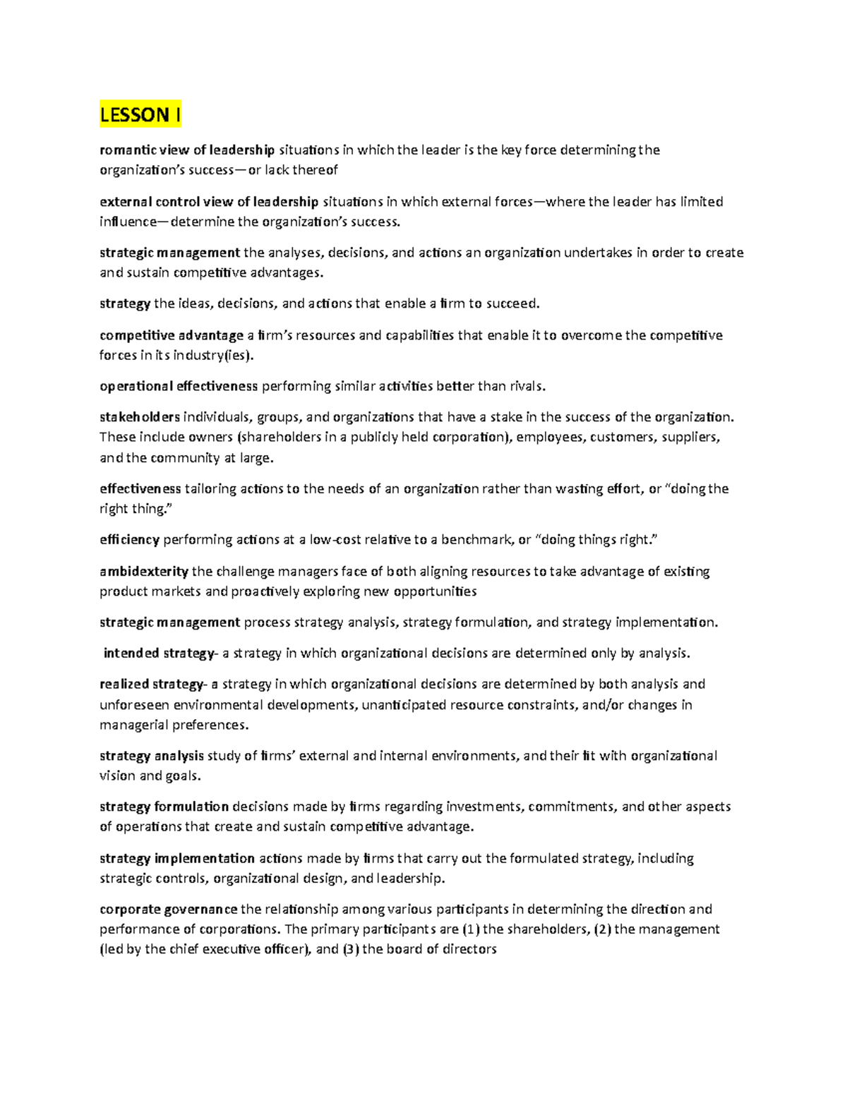 Lesson I - ... - LESSON I romantic view of leadership situations in ...