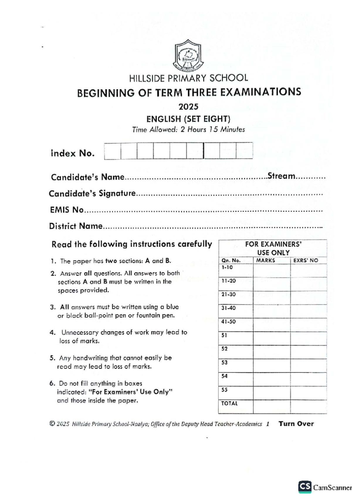 P.7 ENGLISH BOT SET EIGHT EXAMINATION 2025 - Studocu