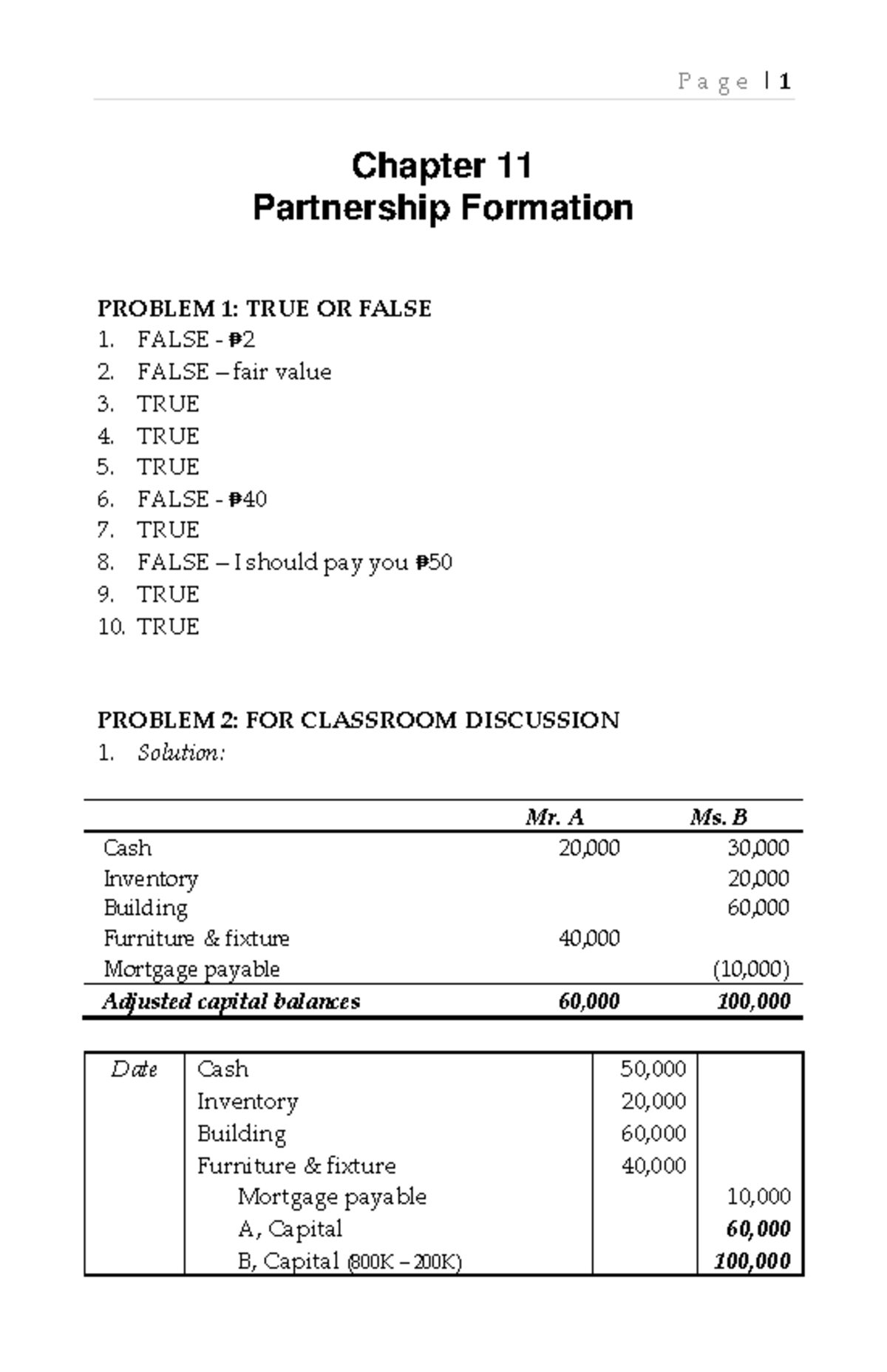 FAR Chapter 11 - Quiz Practice Materials for Partnership Formation ...