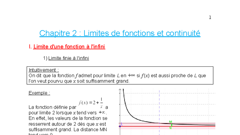 Cours Limites et Continuité - Chapitre 2 : Fonctions et Limites - Studocu