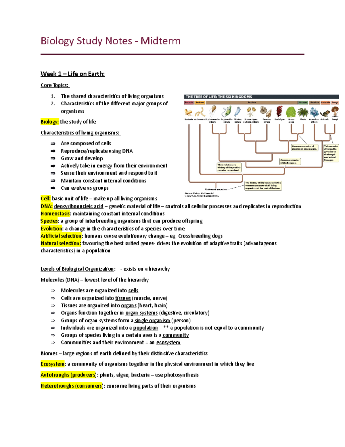 Biology 101 - Midterm 1 Study Notes and Key Concepts - Studocu