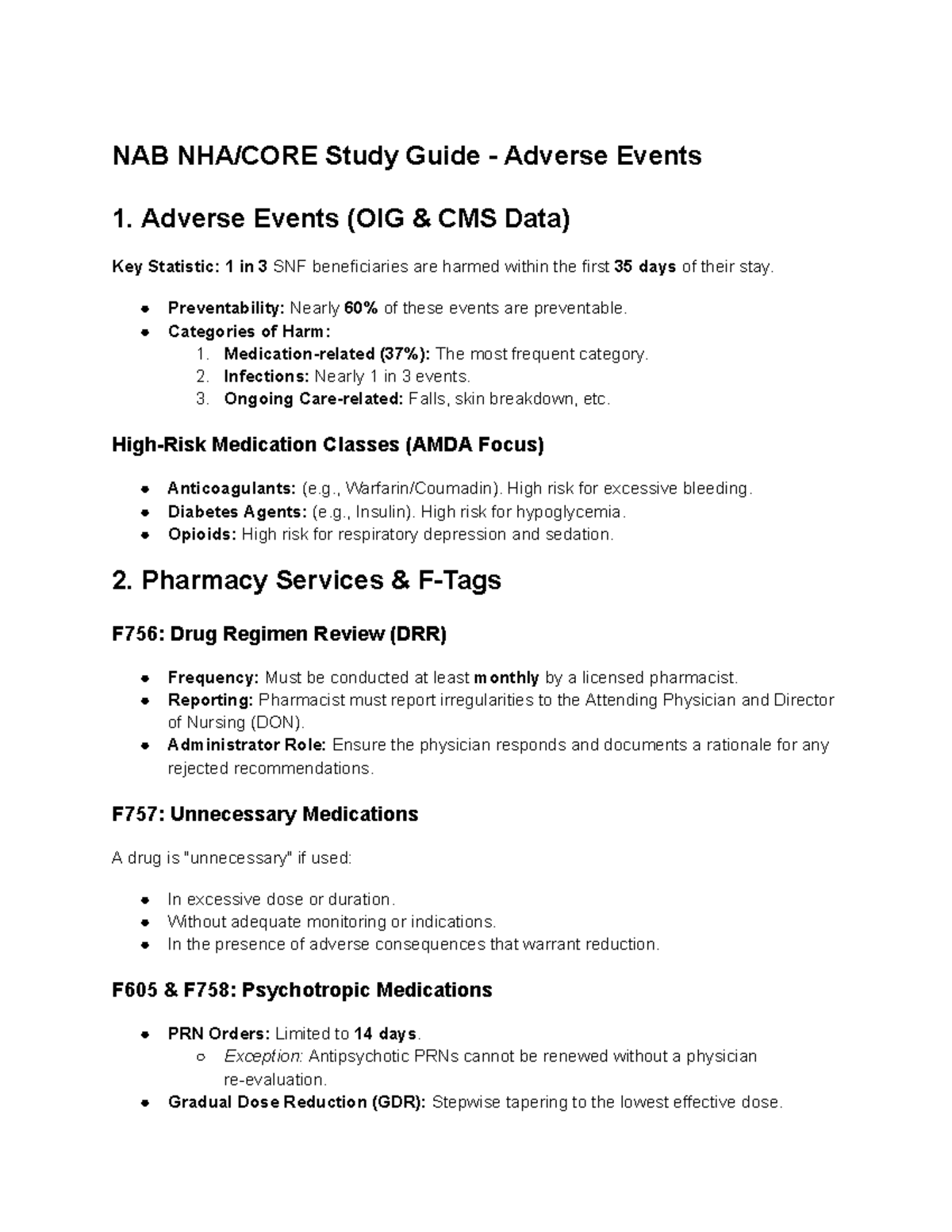 NAB NHA CORE Study Guide: Understanding Adverse Events - Studocu