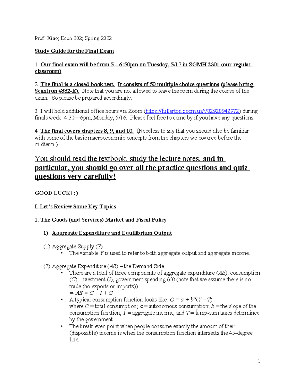 Econ 202 Final Exam Study Guide - Spring 2022 - Studocu