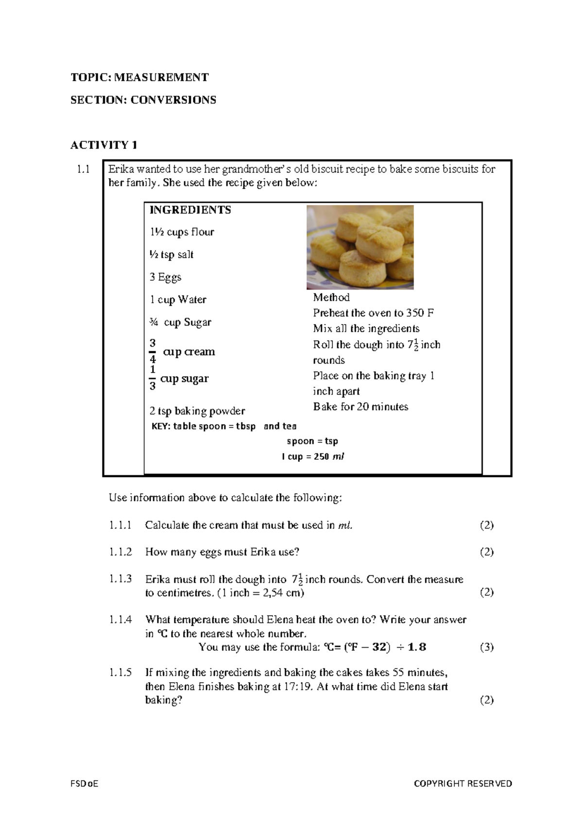 Grade 11 Measurement Activities & Conversions - Term 1F - Studocu