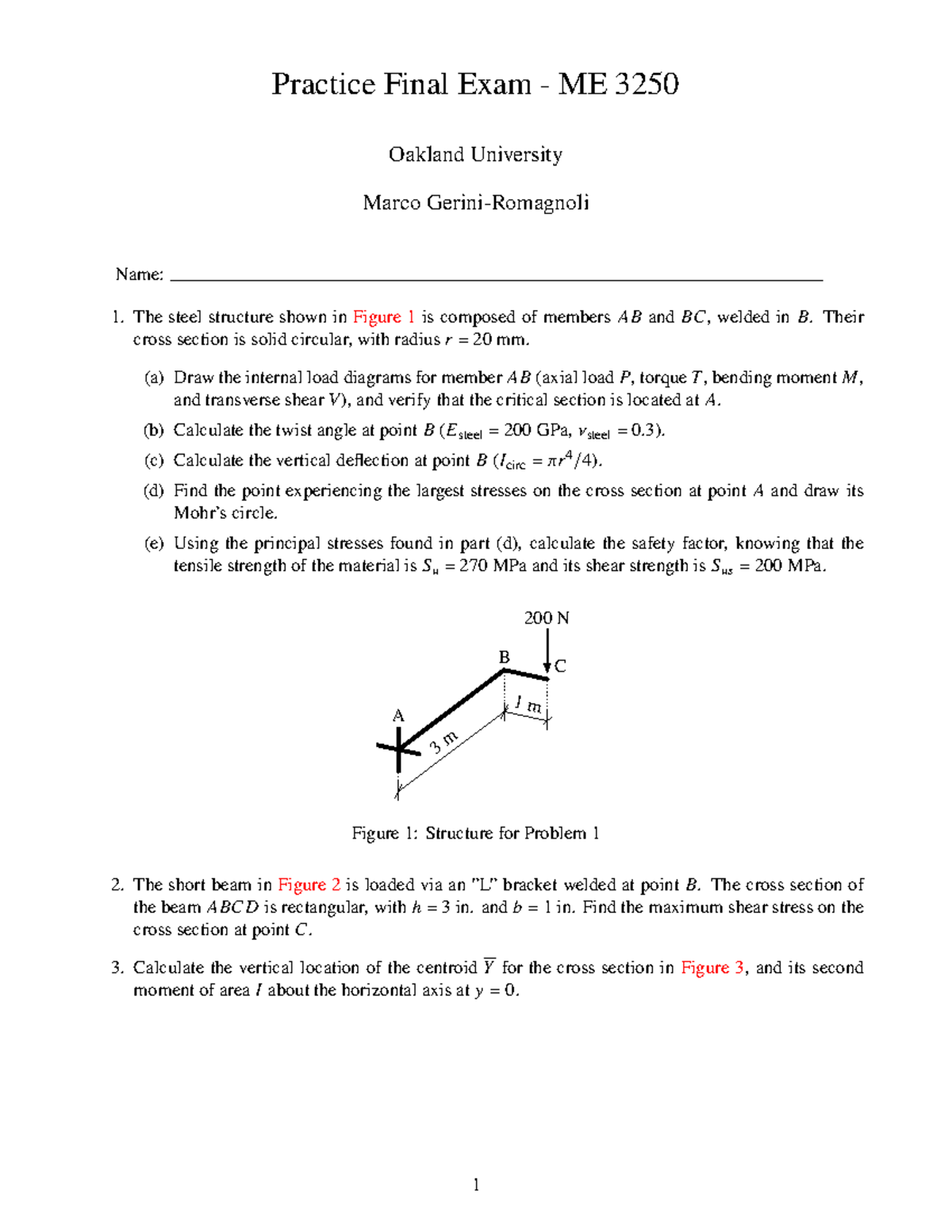Final Practice Exam ME 3250: Steel Structure Analysis - Studocu
