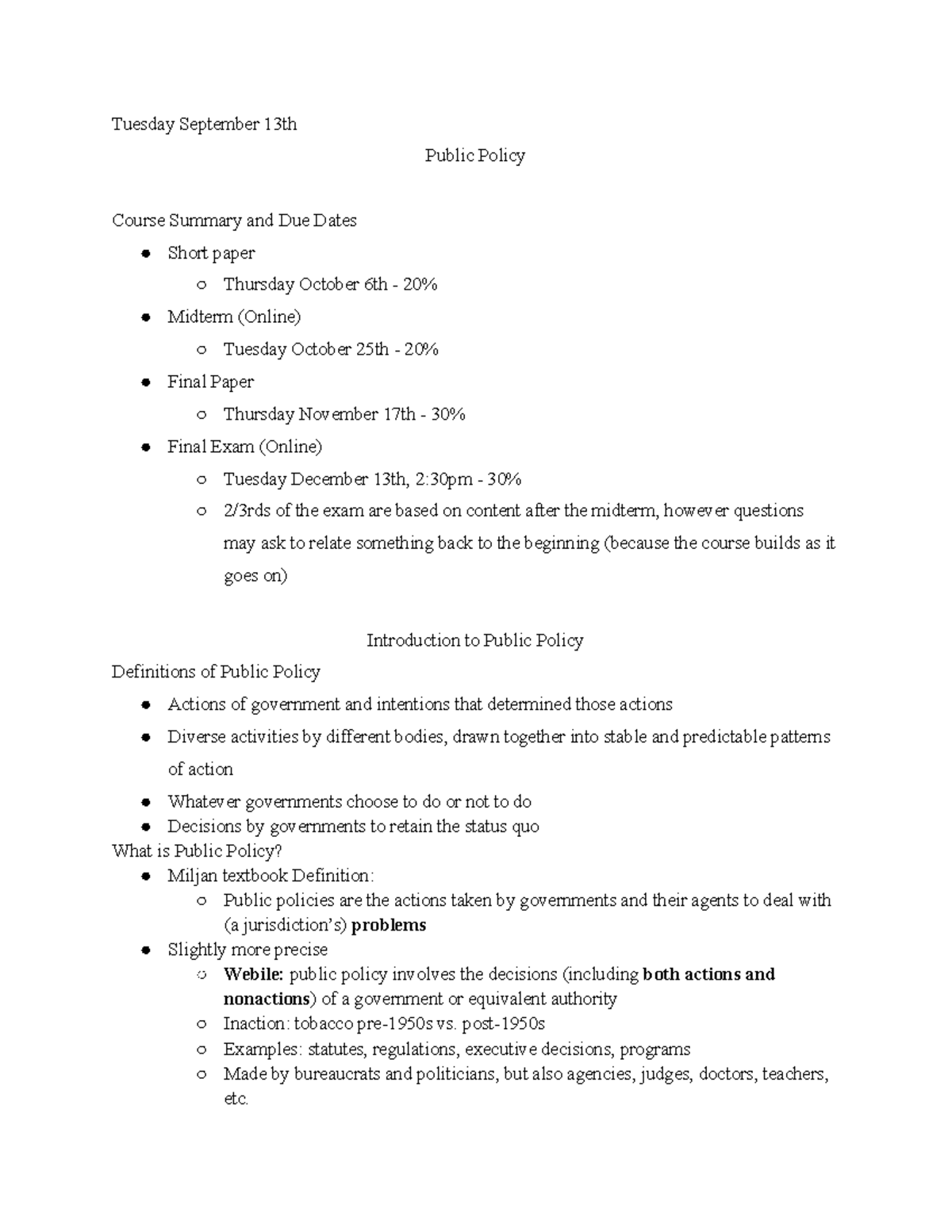 POLS 2230 Lecture Notes: Overview of Public Policy Theories and ...