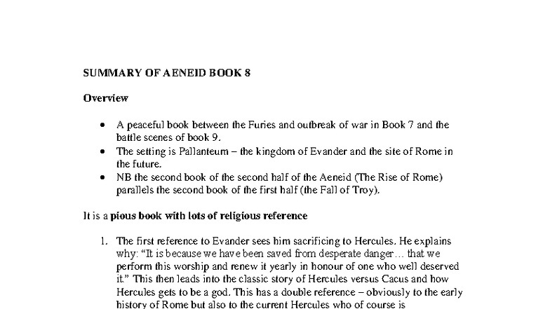 Aeneid Book 8 Summary: The Rise of Rome and Evander's Legacy - Studocu