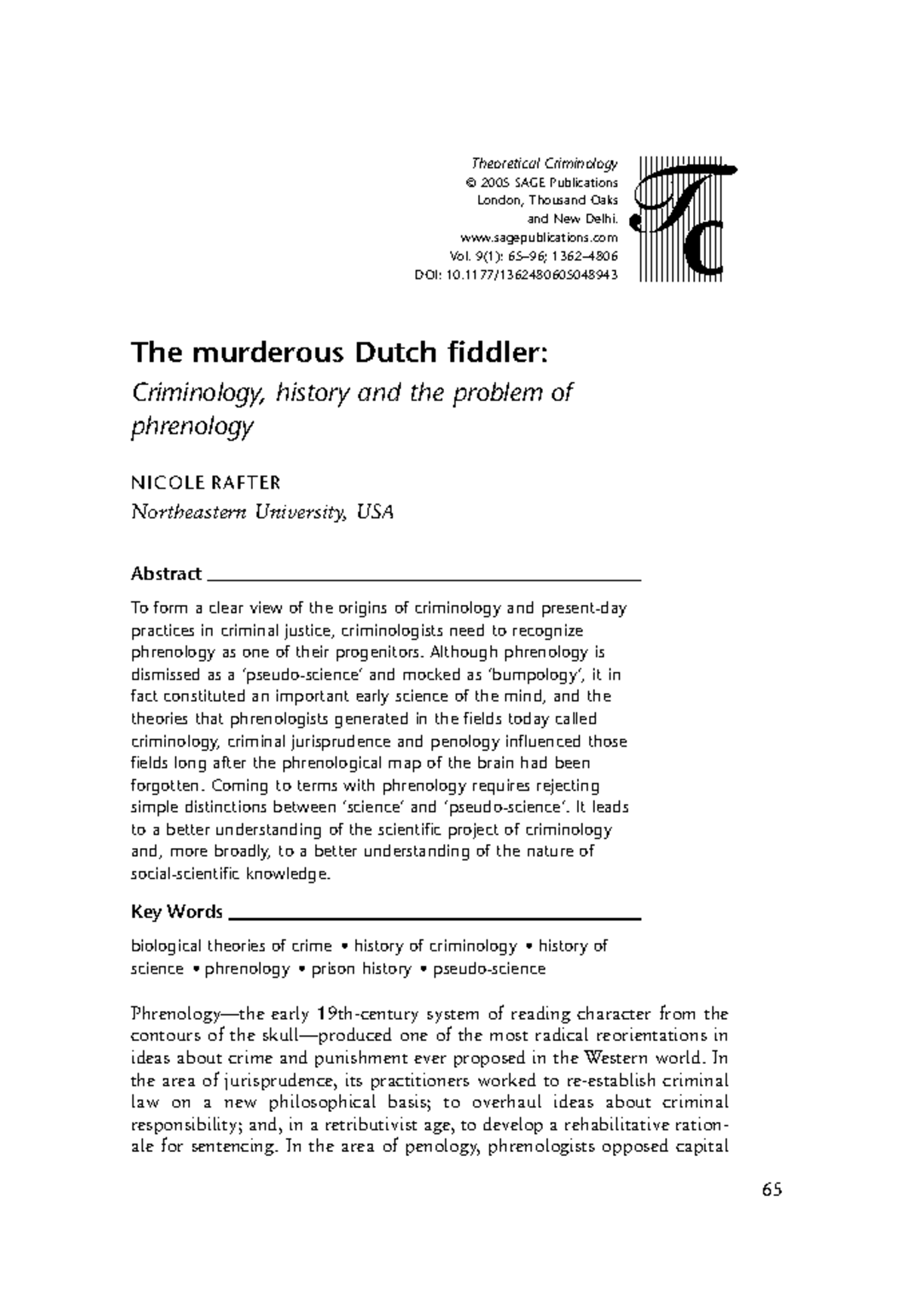 Rafter 2005: The Murderous Dutch Fiddler and Phrenology in Criminology ...