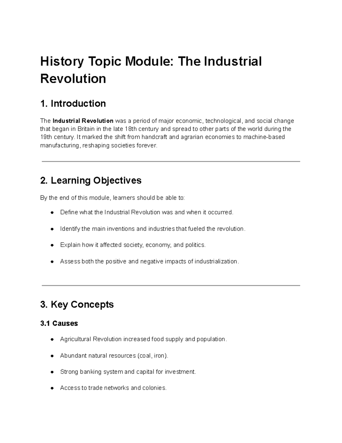 HIST 101: Module on The Industrial Revolution - Key Concepts & Impacts ...
