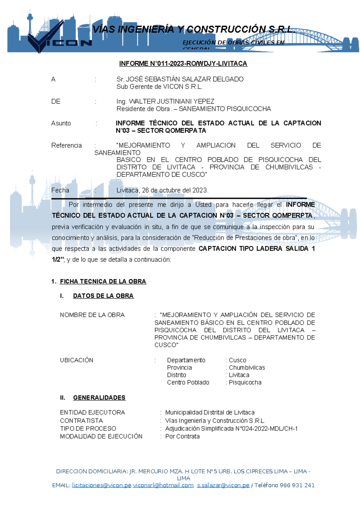 Informe Técnico N°011-2023 sobre Reducción de Prestación en Obra - Studocu