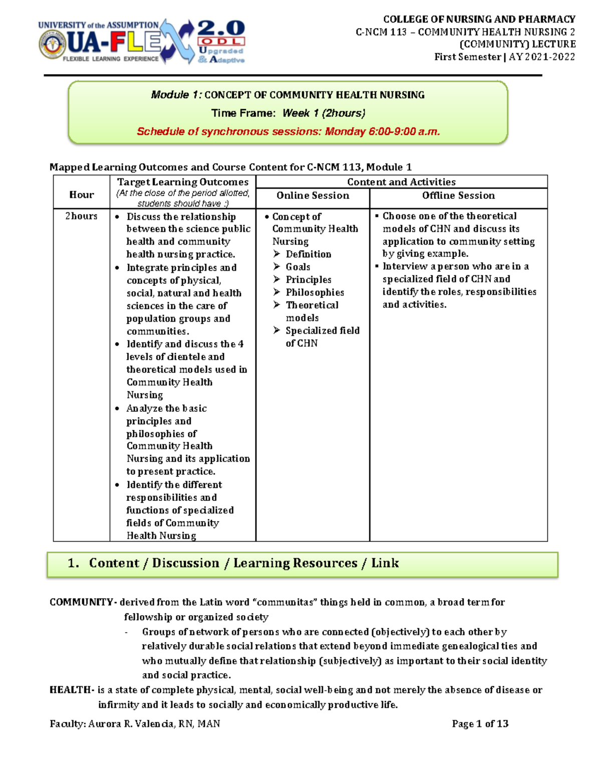 NCM 113 Community Health Nursing 2: Module 1 Concepts Overview - Studocu
