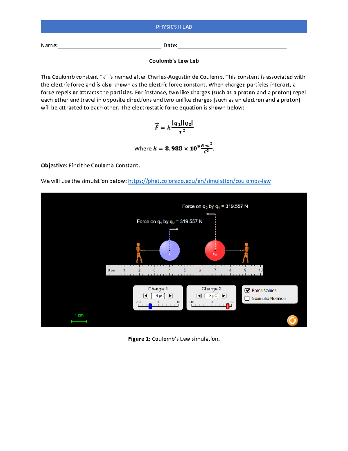 PHYSICS II LAB: Exploring Coulomb's Law and the Coulomb Constant - Studocu