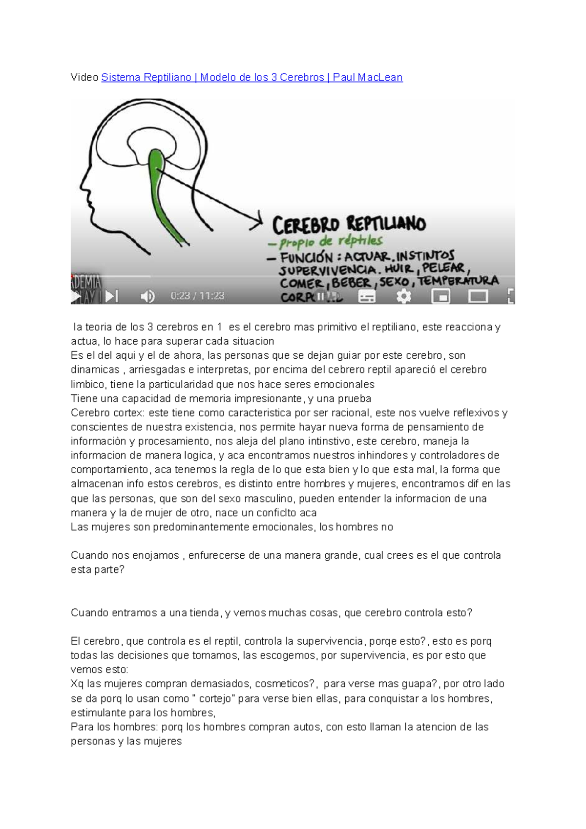 Resumen del Sistema Reptiliano y Modelo de los 3 Cerebros de Paul ...