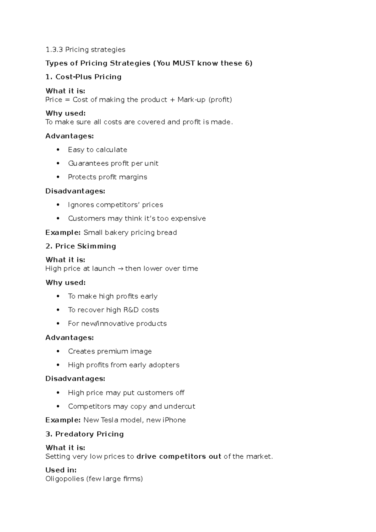 1.3.3 Types of Pricing Strategies: Key Concepts & Examples - Studocu