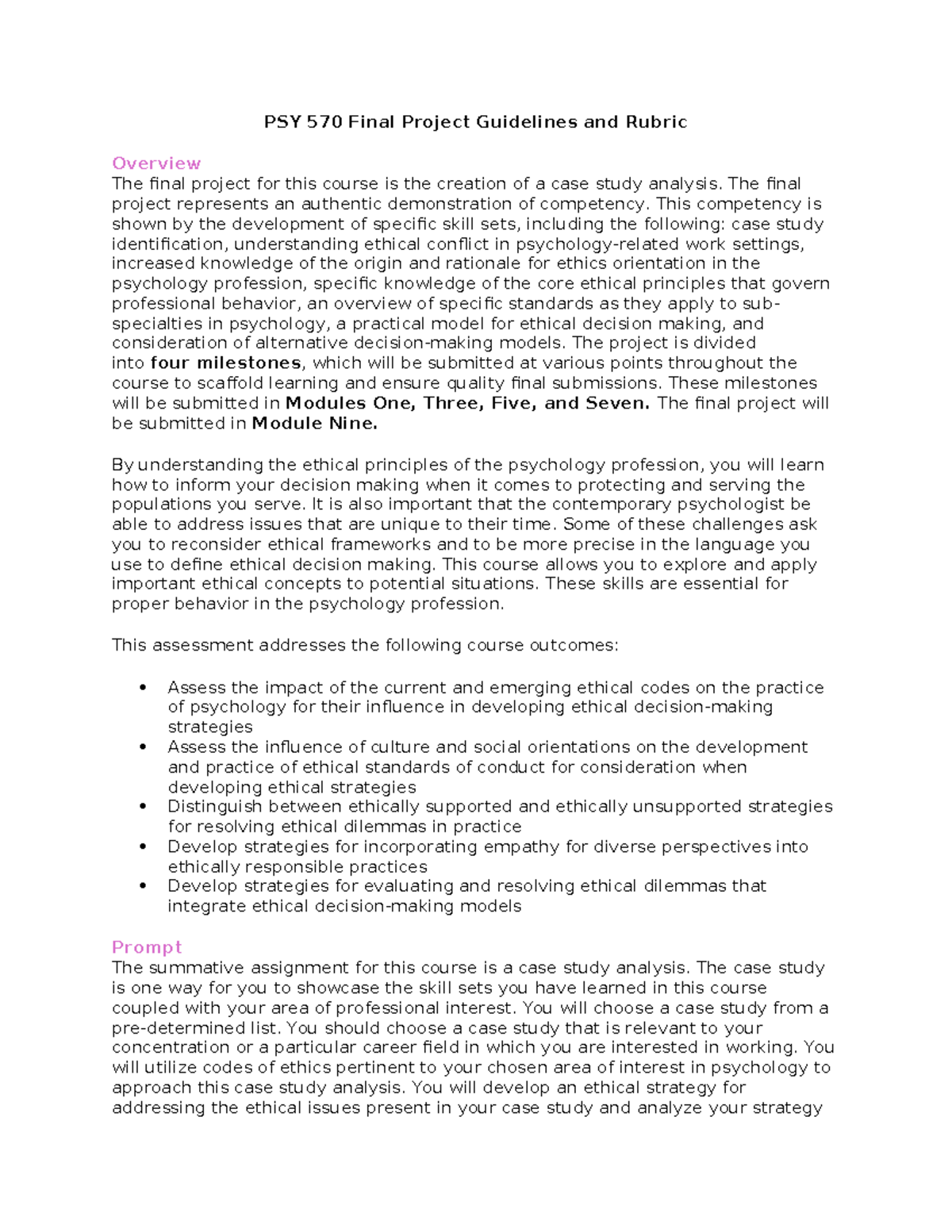 PSY 570 Final Project: Case Study Analysis Guidelines and Rubric - Studocu