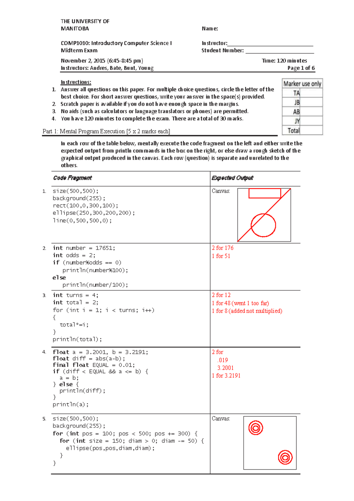 COMP1010: Intro to Computer Science I Midterm Exam Q&A - Nov 2015 - Studocu