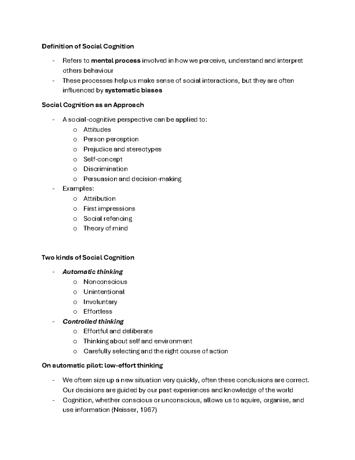 Lecture Notes on Social Cognition and Biases - Studocu
