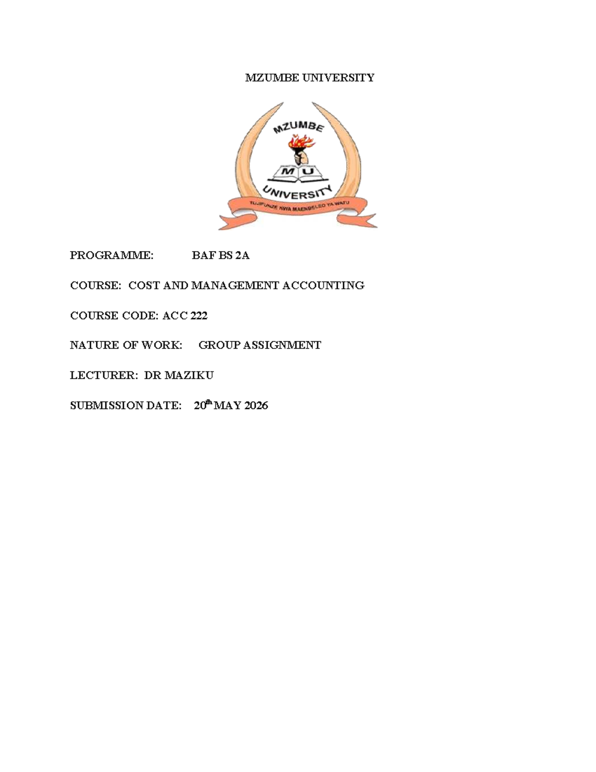 COST & MANAGEMENT ACCOUNTING GROUP ASSIGNMENT - ACC - Studocu