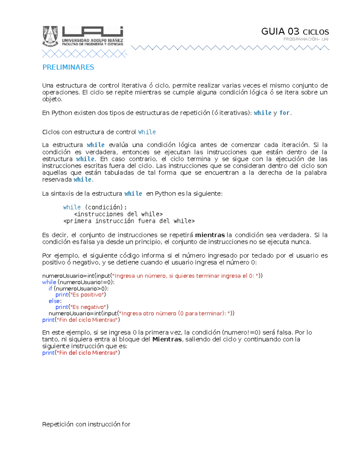Guía 03 Ejercicios sobre Ciclos en Python - PROGRAMACIÓN 2 - Studocu