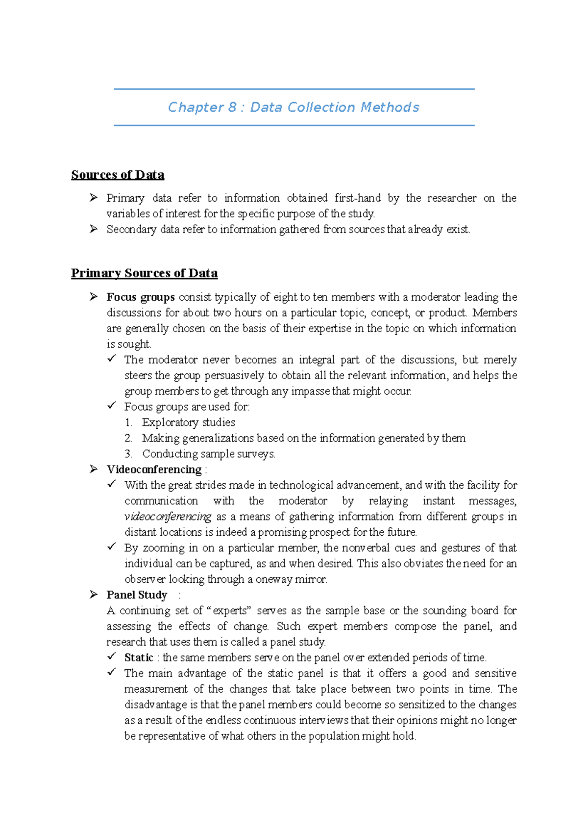 Chapter 8 - Summary of Data Collection Methods in Business Research ...